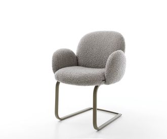 DELIFE Freischwinger Nube-Flex mit Armlehnen Boucl&eacute; Silbergrau Freischwinger flach Effektfinish Titan Taschenfederkern, Esszimmerst&uuml;hle