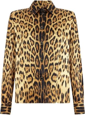 Roberto Cavalli Femme, Blouses et Chemises, Brun, Taille: 36 FR Chemise en soie &agrave; imprim&eacute; peau de jaguar