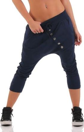 Malito more than fashion Malito Court Boyfriend Pantalon avec Bouton Bar 8015 Femme Taille Unique (Bleu fonc&eacute;)