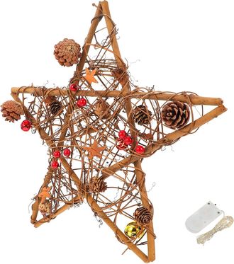 Yarnow Pentagramm Kranz Weihnachten Hängen Dekor Holzmaterial Kranz-Ornament Girlanden-Dekoration Weihnachts-Pentagramm-Girlande