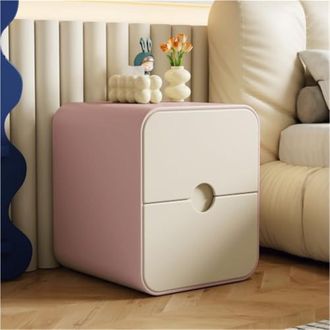 Generic Moderner Nachttisch Aus Leder Mit 2 Schubladen, Nachttisch Aus Massivholz Mit Versteckten Griffen, Minimalistischer Bodenstehender Beistelltisch(Pink,