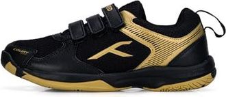 Hundred Court Star Non-Marking Badminton Shoes for Kids/Junior (Black/Gold, EU 37/UK 3/US 4) | Lightweight | X-Cushion Protection | Suitable for Indoor Tennis