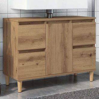 vidaXL Vidaxl - Meuble sous vasque ch&ecirc;ne artisanal 80x33x60 cm - Bois ding&eacute;nierie et eucalyptus massif - 4 tiroirs et compartiment avec porte