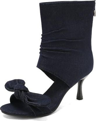 Generic Sandales d&eacute;t&eacute; &agrave; bout ouvert avec noeud pour femme - Fermeture &eacute;clair &agrave; la cheville - Talon aiguille - Pour les loisirs et les f&ecirc;tes, bleu fonc&eacute;, 38.5 