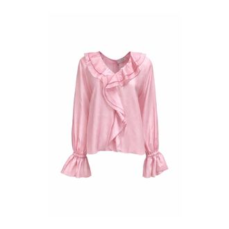 SoSUE Femme, Blouses et Chemises, Rose, Taille: 40/42 FR Blouse &agrave; Volants et Manches Longues