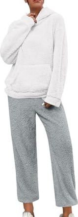 Generic V&ecirc;tements de sport 2 pi&egrave;ces pour femme - D&eacute;bardeurs solides - Pantalon large - Ensemble leggings et sweat-shirt - Jogging pour femme, blanc, XXXXL