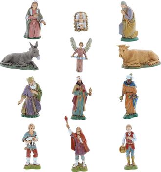 Moranduzzo Set 12 Figuren der Heiligen Familie f&uuml;r 10 cm Krippe - Standard 10 - Ma&szlig;stab 1:20 - Unzerst&ouml;rbare Figuren, Handbemalt, Bildhauer M. Landi, Made in Ita