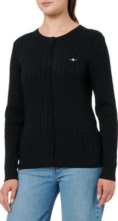 GANT Damen Stretch Cotton Cable Cardigan Pullover, Black, XXL