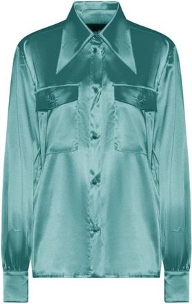 John Richmond Femme, Blouses et Chemises, Bleu, Taille: 34 FR Chemise en satin avec d&eacute;tails utilitaires