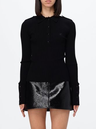 Courr&egrave;ges Lang&auml;rmeliges Poloshirt aus Viskose-Strick mit geripptem Kragen
