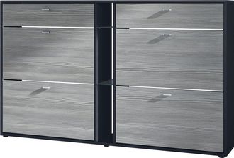 Vladon Schuhschrank Schuhkipper Today 155,5 x 95 x 28 cm, Made in Germany, Korpus in Schwarz matt, Fronten in Avola-Anthrazit