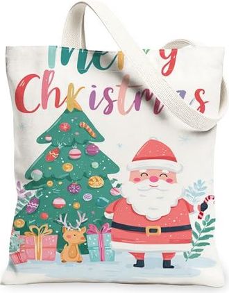 Generic Sacs fourre-tout en toile de dessin anim&eacute; de No&euml;l, adorable arbre de P&egrave;re No&euml;l, sacs d&eacute;picerie r&eacute;utilisables, l&eacute;gers et lavables avec bandouli&egrave;re, bla