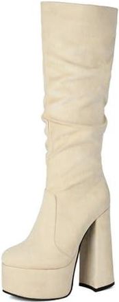 Generic Bottes dhiver tendance pour femme à talon haut et fermeture éclair, beige, 37.5 EU