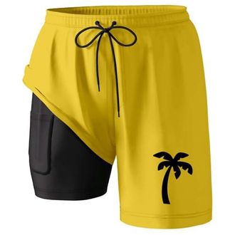 Generic Maillot de bain pour homme avec doublure de compression, couture int&eacute;rieure, short de bain, maillot de bain avec poches, jaune, XXL
