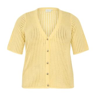 Kaffe Curve V-Ausschnitt-Strickjacke mit Knopfdetail - - Knitwear - Damen - Gelb - S