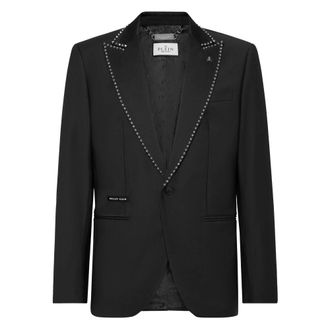 Philipp Plein Homme, Vestes, Noir, Taille: 3XL Wool/Satin Blazer Lord Fit LS Studs