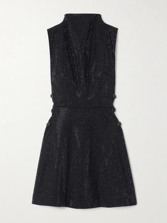 Self Portrait Minikleid Aus Cr&ecirc;pe Mit Schleifen, Kristallen Und Stehkragen - Schwarz