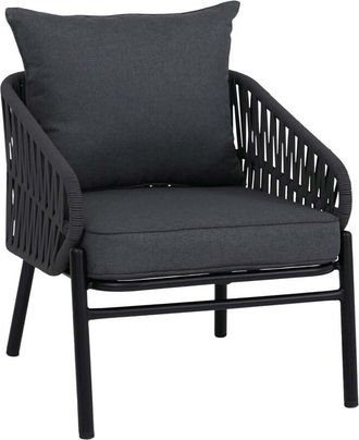 Hhg [NEUWERTIG] Aluminium-Gartenstuhl HHG-216, Loungestuhl Sessel Outdoor, Seilgeflecht Rope Stoff/Textil (180g/m&sup2;) anthrazit