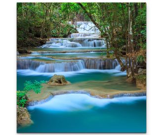 Paul Sinus Art Leinwandbilder | Bilder Leinwand 90x90cm traumhafter Wasserfall im Wald - Thailand