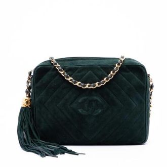 Chanel Pre-owned Sac bandouli&egrave;re matelass&eacute; en daim - Femme - Pre-owned - Vert - Taille: ONE Size