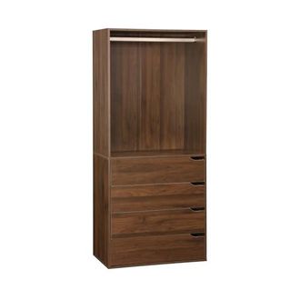 Sweeek Module Dressing avec 4 tiroirs et 1 penderie Noyer. Panneaux stratifiés