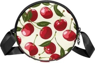 Generic Sac &agrave; bandouli&egrave;re Circle pour femme, petit sac &agrave; bandouli&egrave;re cerise avec fermeture &eacute;clair, bretelles r&eacute;glables, sac &agrave; main rond d&eacute;contract&eacute; pour femme