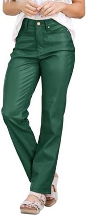 Generic Femme Pantalons Simili Cuir Pantalon Droit Taille Haute en Cuir PU Pantalon de Loisirs Y2k R&eacute;tro Pantalon Chic &eacute;Lastique Leggings Pantalon en Cuir Noi