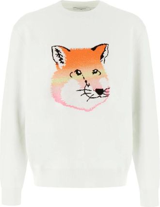 Maison Kitsun&eacute; Homme, Pulls, Blanc, Taille: M Pull Confort Intarsia T&ecirc;te de Renard Vibrant
