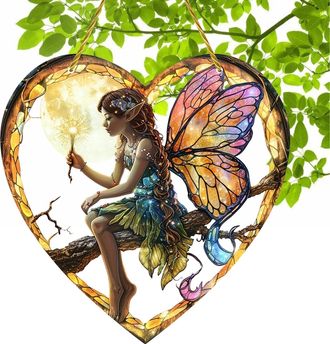 Generic Feen-Sonnenf&auml;nger - Fensterdekoration Aus Gebeiztem Acryl, Herzf&ouml;rmiger Sonnenfenster-Aufh&auml;nger | Herzf&ouml;rmige Feen-Fensterdekoration Zum Aufh&auml;ngen, Fe