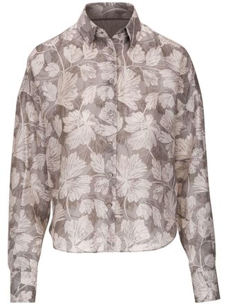 Brunello Cucinelli chemise en soie &agrave; fleurs - Gris