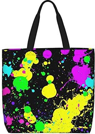 Generic Sac De Courses &Eacute;claboussures N&eacute;on Phosphorescentes Grand Sac A Main Lavables Pliable Sacs En Toile, Pour Burea, Voyage, &Eacute;cole, Shopping