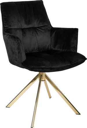 Novel Armlehnstuhl, Schwarz, Gold, Metall, Textil, Drehkreuz, 59x89.5x63 cm, Stoffauswahl, Sitzfl&auml;che 360&deg; drehbar, automatische R&uuml;ckholfunktion, Esszimmer,