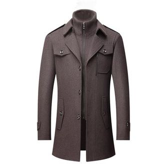 Generic Manteau en laine m&eacute;lang&eacute;e pour homme, classique &agrave; simple boutonnage, coupe ajust&eacute;e, &eacute;pais, coupe-vent, manteau mi-long, avec poches., caf&eacute;, 4XL