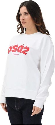Dsquared2 Femme, Sweatshirts et sweats &agrave; capuche, Blanc, Taille: 40 FR Brushed Crewneck SweaT-shirt