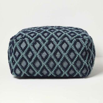 Homescapes Pouf Tula mit 3D-Rautenmuster 55 x 30 cm - Sitzsack-Hocker blau-petrol