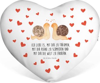 Mr. & Mrs. Panda Herzkissen Schnecken Liebe - Geschenk, Valentinstag, Paar, Verlobung, Jahrestag, Freundin, Tr&auml;ume, gl&uuml;cklich, Mit Spruch, Liebeskissen, Zukunft, Ehe