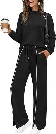 OLIPHEE Trainingsanzug Damen Set 2 Teiler Herbst Winter Jogginganzug Damen Outdoor Zweiteilig Lounge Set Langarm Sweatshirt und Weite Hose Tracksuit Frauen Fr