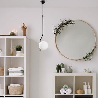 Opviq Elegant Black Chandelier, Adjustable Height 70-100 cm, Metal Body & Glass Cap, &Oslash;15 cm, E27 Socket, Perfect for Modern Home D&eacute;cor | IP20 Rated