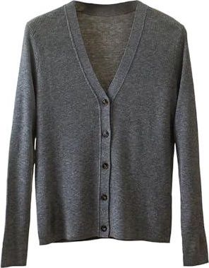 Generic Cardigan en laine tricot&eacute;e pour femme Manteaux &agrave; col en V &agrave; simple boutonnage, Gris, XS