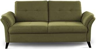 Cavadore 3er Sofa Grönland / Skandinavische 3-Sitzer-Couch mit Federkern + Sitztiefenverstellung / 193 x 90 x 102 / Flachgewebe, Grün