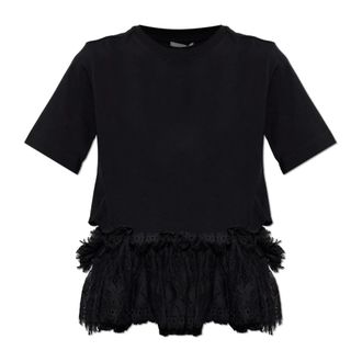 Alexander McQueen Spitzen-Peplum-T-Shirt - - Tops - Damen - Schwarzk - M