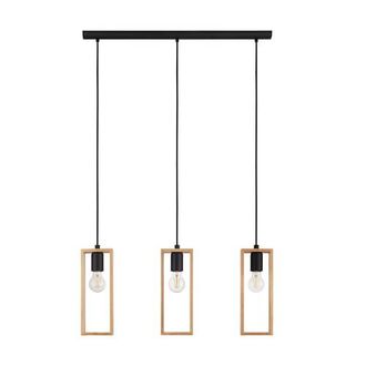 Eglo Pendellampe 3-flammig Littleton, Vintage Pendelleuchte, Retro Holzlampe h&auml;ngend, H&auml;ngelampe aus schwarzem Stahl und Holz in Natur, E27 Fassung, FSC ze