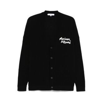 Maison Kitsun&eacute; Schwarzer V-Ausschnitt Pullover mit Knopfleiste - - Knitwear - Herren - Schwarzk - XL