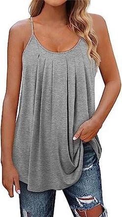 Generic Débardeurs décontractés pour femmes, chemisier, tunique, gilet, chemises pour femmes, haut plissé à bretelles spaghetti, caraco coupe décontractée, sa