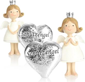 Com-Four 2X Deko-Engel Schutzengel mit Herz - Aufsteller Deko-Figur - Engel-Figur in silberfarben - Glücksengel mit Aufschrift Schutzengel - Dekoration und Glü