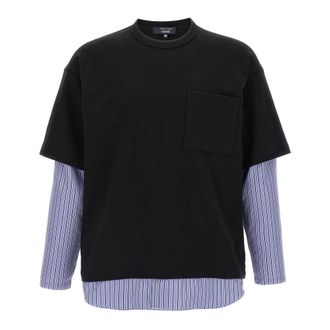 Comme Des Gar&ccedil;ons Homme, Tops, Noir, Taille: XL T-shirt en coton &eacute;pais avec empi&egrave;cements en popeline
