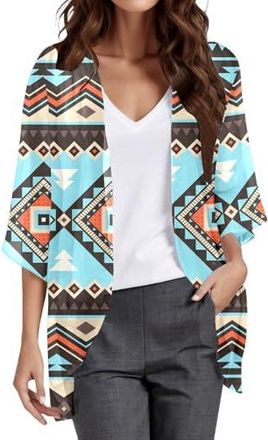 Generic Robes boh&egrave;me 2026 pour femmes, veste d&eacute;contract&eacute;e ouverte sur le devant, hauts dautomne et dhiver, bleu clair, XXL