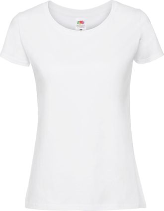 Fruit Of The Loom Ladies Iconic 195 - figurbetontes Damen Shirt aus gek&auml;mmter Baumwolle, Rundhals Basic T-Shirt mit Seitenn&auml;hten, Farbe:wei&szlig;, Gr&ouml;&szlig;e:XL