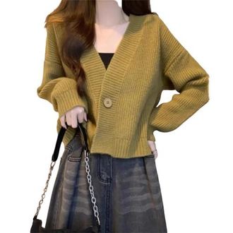 Generic Vestes dhiver tricot&eacute;es &agrave; un bouton pour femme - &Eacute;l&eacute;gantes et amples - Pour le bureau - Style d&eacute;contract&eacute; - Col en V - Cardigan court, Vert, taille un