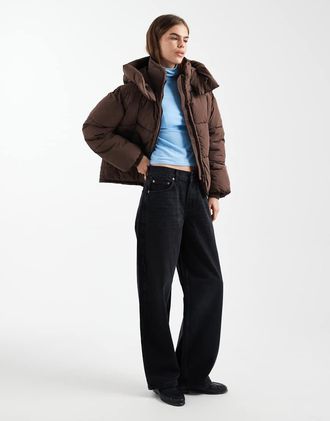 Only Pufferjacke in Schokobraun mit Kapuze-Brown